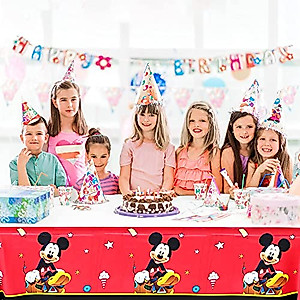 Mickey Minnie Mouse Themed Backdrop and Tablecloth Party Supplies Disney Cartoon Colorful Dots Photography Background Happy Birthday Banner Decorations