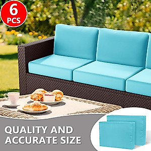 SUSIE'S GARDEN 6p Outdoor Cushion Slipcovers Outdoor Patio Cushions Covers Replacement Waterproof with Zipper for 5-Seat Outdoor Rattan Sofa Patio Furniture Cushion Covers Teal Blue, Covers Only