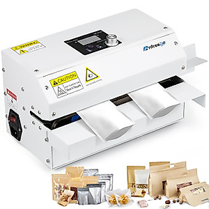 Frifreego Commercial Grade Heat Sealer Automatic Continuous Heat Bag Sealing Machine, Temp&Speed Adjustable, Heavy Duty Horizontal Bag Sealing Machine for Kinds of Plastic Packing Bags, Desktop White