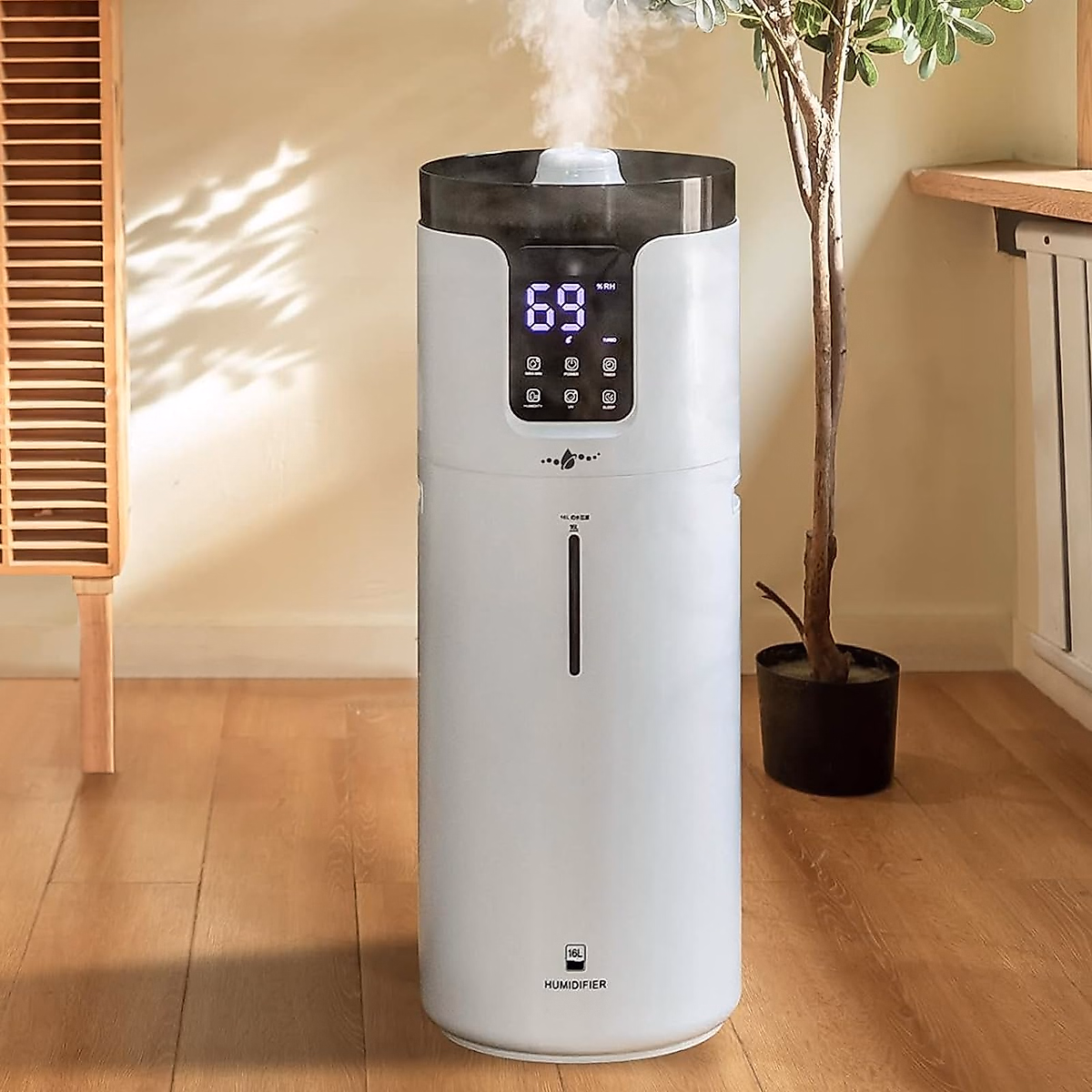 LACIDOLL Humidifiers for Home Large Room Wholehouse Humidifier 2000 sq. ft 4.2 Gal 16L Floor Humidifier 360° Nozzles Cool Mist Ultrasonic Humidifier Output Top Fill Tower Humidifier for Home Office
