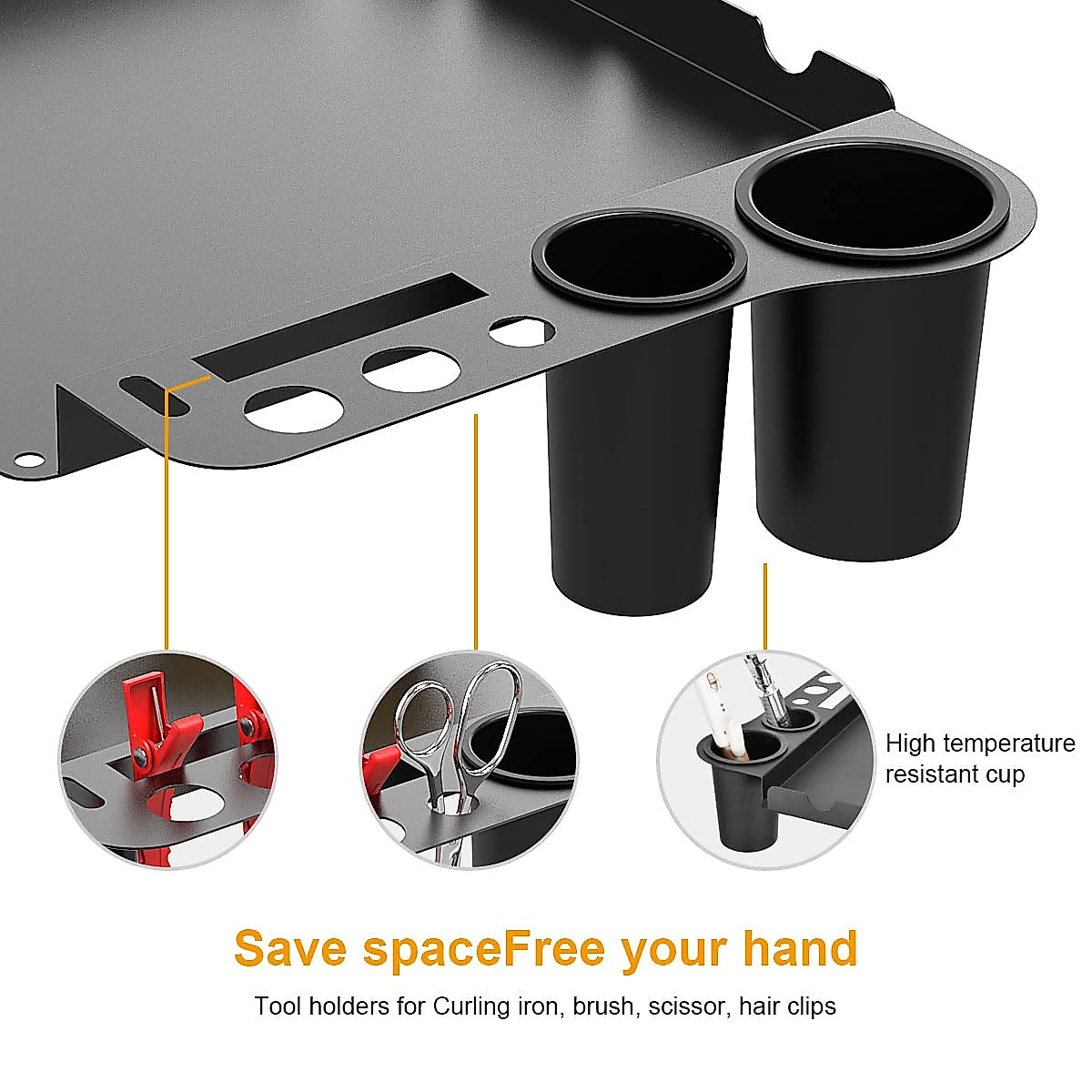 Salon Tray on Wheels with 2 Magnetic Bowls, Rolling Metal Aluminum Tray Cart Height Adjustable for Hair Stylist, Hair Extension Tool Tray, Tattoo Tray with Hair Stickless Wheels