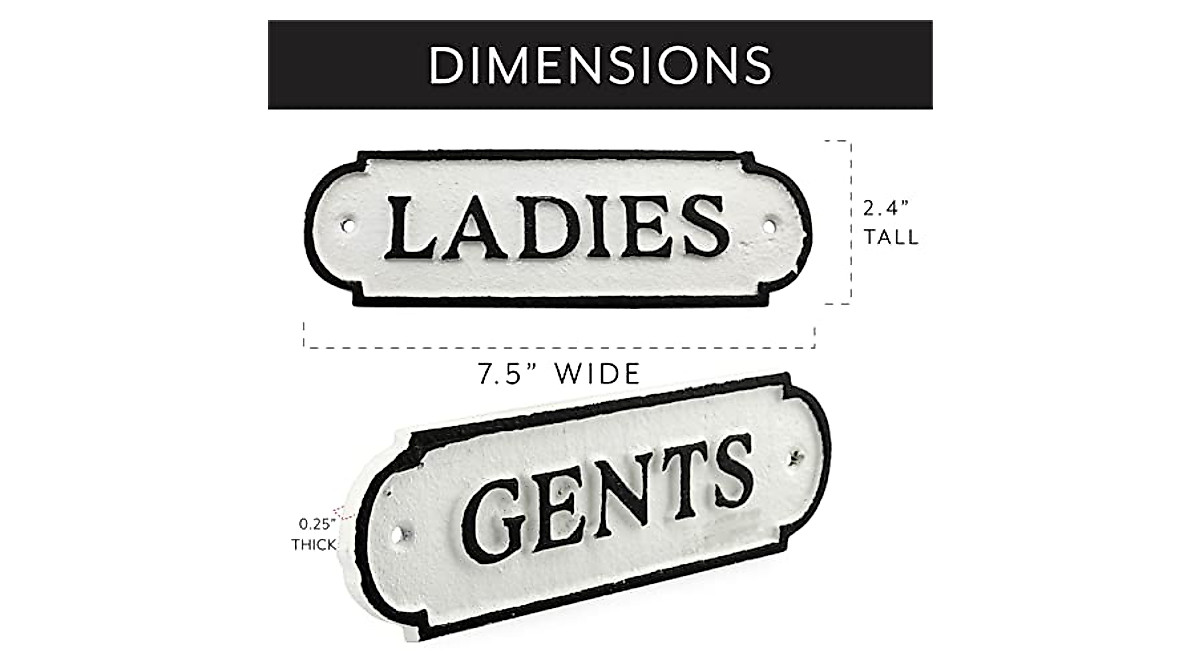 AuldHome Cast Iron Restroom Signs Set for Men & Women