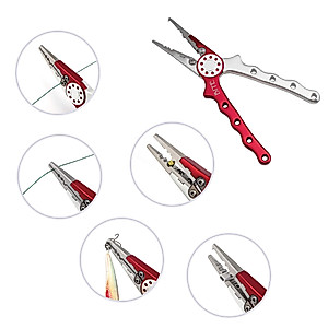 BITE Fishing Tackle 7 inch Fishing Pliers, Aluminum Fishing Tools, Saltwater Resistant Fishing Gear with Corrosion Resistant Coating and Rubber Handle,Fishing Gifts for Men RED Silver