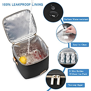 BABEYER Breast Milk Cooler Bag with Ice Pack Fits 4 Baby Bottles Up to 9 Ounce, Baby Bottle Bag with Shoulder Strap for Nursing Mom Daycare, Black
