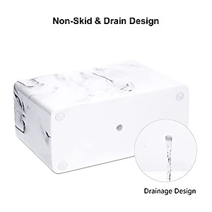 Mightree Bathroom Vanity Tray, 3-Slot Tooth Brush Holder Set of 2 for Bathroom, Resin Toilet Tank Tray, Marble Pattern Bathtub Tray Organizer, White