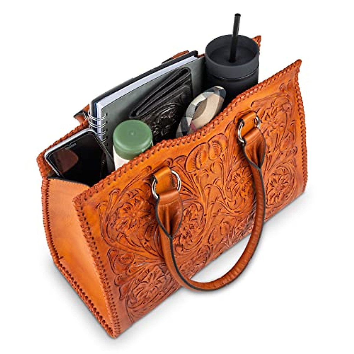 Mauzari Carlotta Women's Extra Large Tooled Leather Tote (Chestnut)