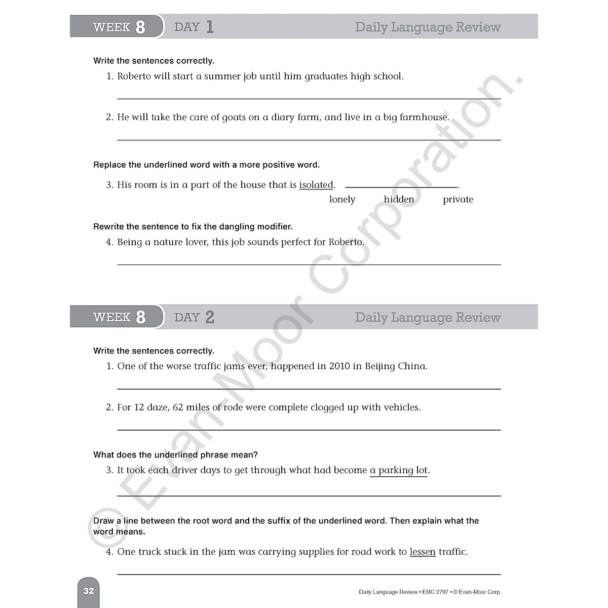 Evan-Moor Daily Language Review, Grade 7 Actvities Homeschooling & Classroom Resource Workbook, Reproducible Worksheets, Teacher Edition, Daily Practice, Skills Assessment, Grammar, Punctuation