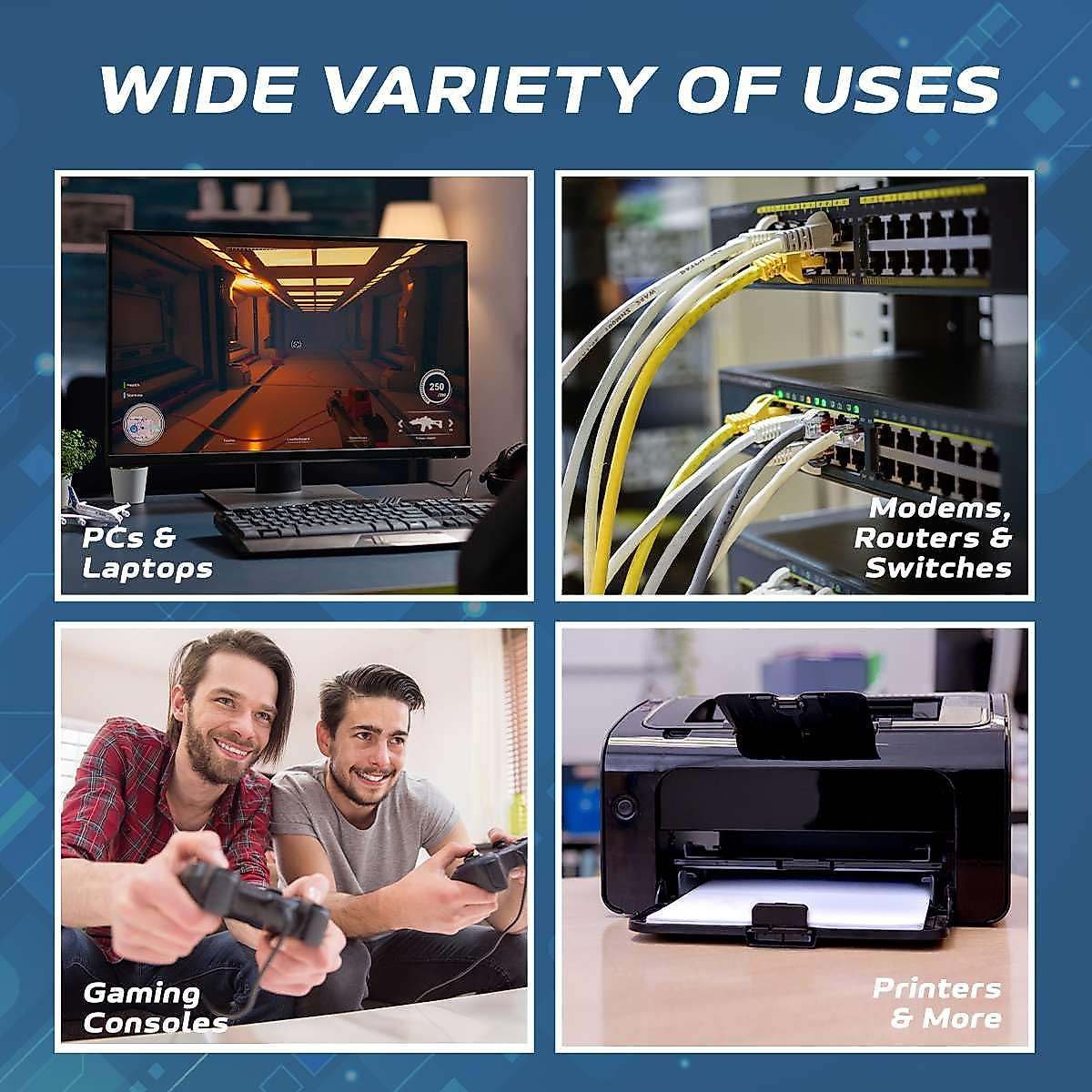 Cables Direct Online Cat6 100FT Network Ethernet Patch Cable, 550Mhz Internet Wire, Compatible with PC, Laptop, Modem, Router, TVs, Printer Cord, Consoles for Home and Office, White