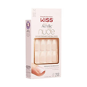 KISS Salon Acrylic French Nail Manicure Set, Medium Length, Nude, Square, Kit Includes Pink Gel Glue, 0.07 Oz, Mini Nail File, Manicure Stick, and 28 Fake Nails, Leilani, 32 Piece Set