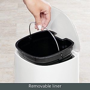 mDesign Plastic 1.3 Gallon/5 Liter Trash Can Waste Basket for Bathroom with Lid, Step Pedal Dustbin, and Removable Liner Bucket - Small Garbage Bin for Bathroom, Bedroom, or Office - White