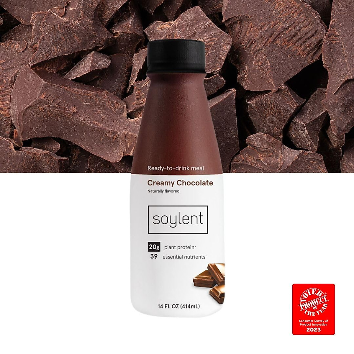 Soylent Creamy Chocolate Meal Replacement Shake, Ready-to-Drink Plant Based Protein Drink, Contains 20g Complete Vegan Protein and 1g Sugar, 14oz, 12 Pack