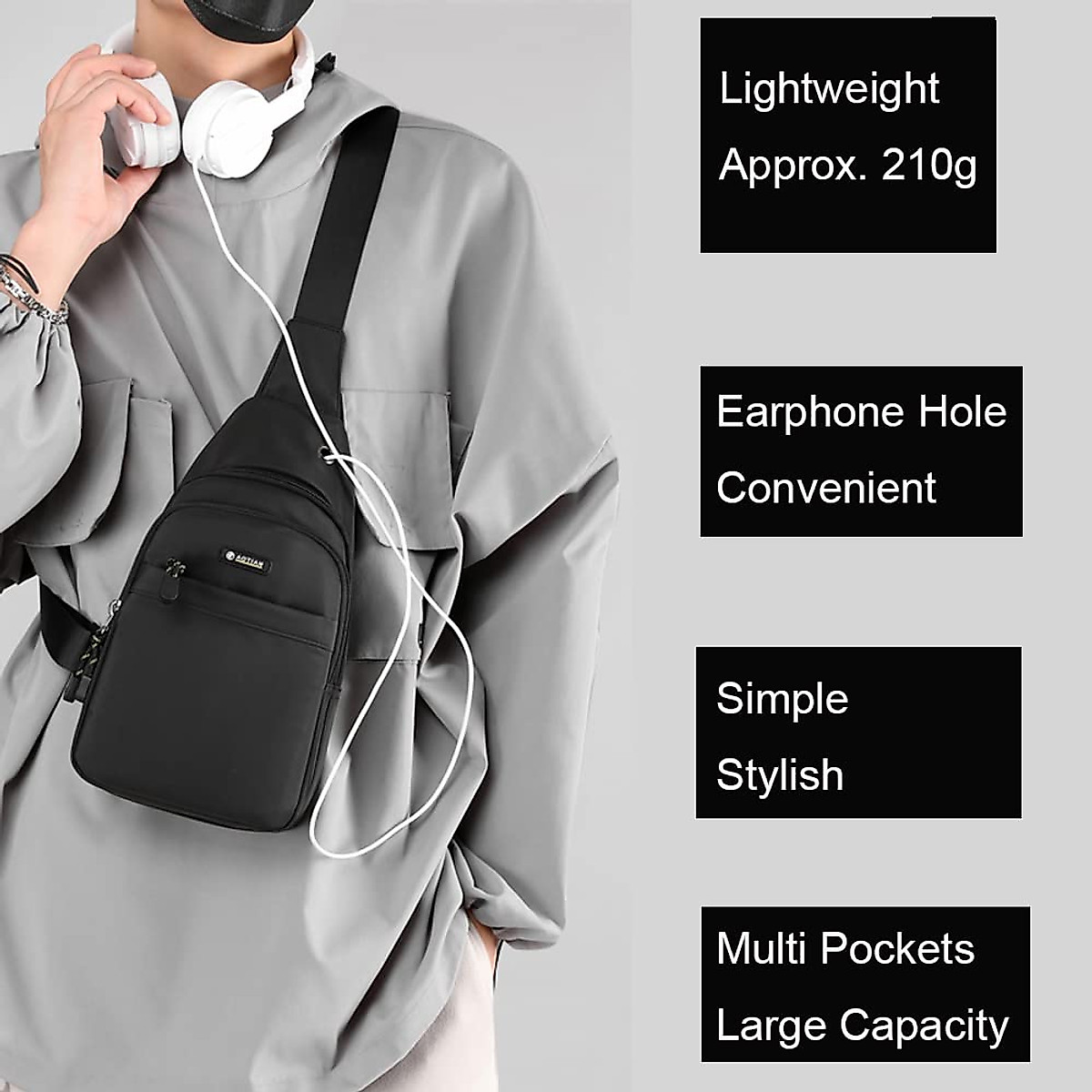 Sling Bag for Men Women Small Shoulder Chest Bag Nylon Waterproof Lightweight MINI Crossbody Daypack for Hiking Camping Outdoor Sports