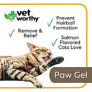 Vet Worthy Hairball Paw Gel Aid for Cats - Hairball Remedy for Cats for Digestive Aid and Hairball Relief --Easy to Give - Salmon Flavor - 3 oz