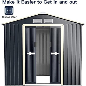 Renatone Outdoor Storage Shed, 7 x 4 FT Galvanized Metal Storage House with 4 Vents & Double Sliding, Steel Utility Tool Shed for Garden, Backyard, Patio