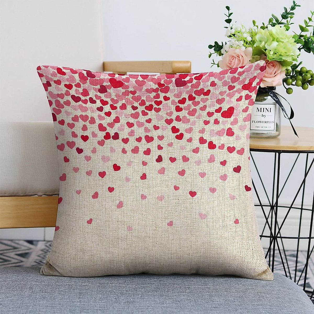 Flying Heart Romantic Throw Pillow Covers 18×18 Pillowcases Set of 2 Valentine's Day Linen Decorative Square Pillow Case Cushion Covers Standard Size for Sofa Couch Outdoor Bed Pillow Protectors