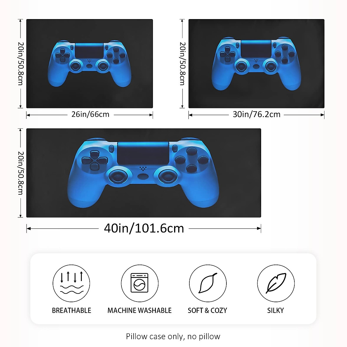 Oyihfvs Video Game Joystick Gamepad in Blue Neon Lights Isolated on Black Silky Satin Pillowcase for Hair and Skin, Soft Bed Pillow Cover, Decorative Silk Pillow Cases, King Size 20x40 inches