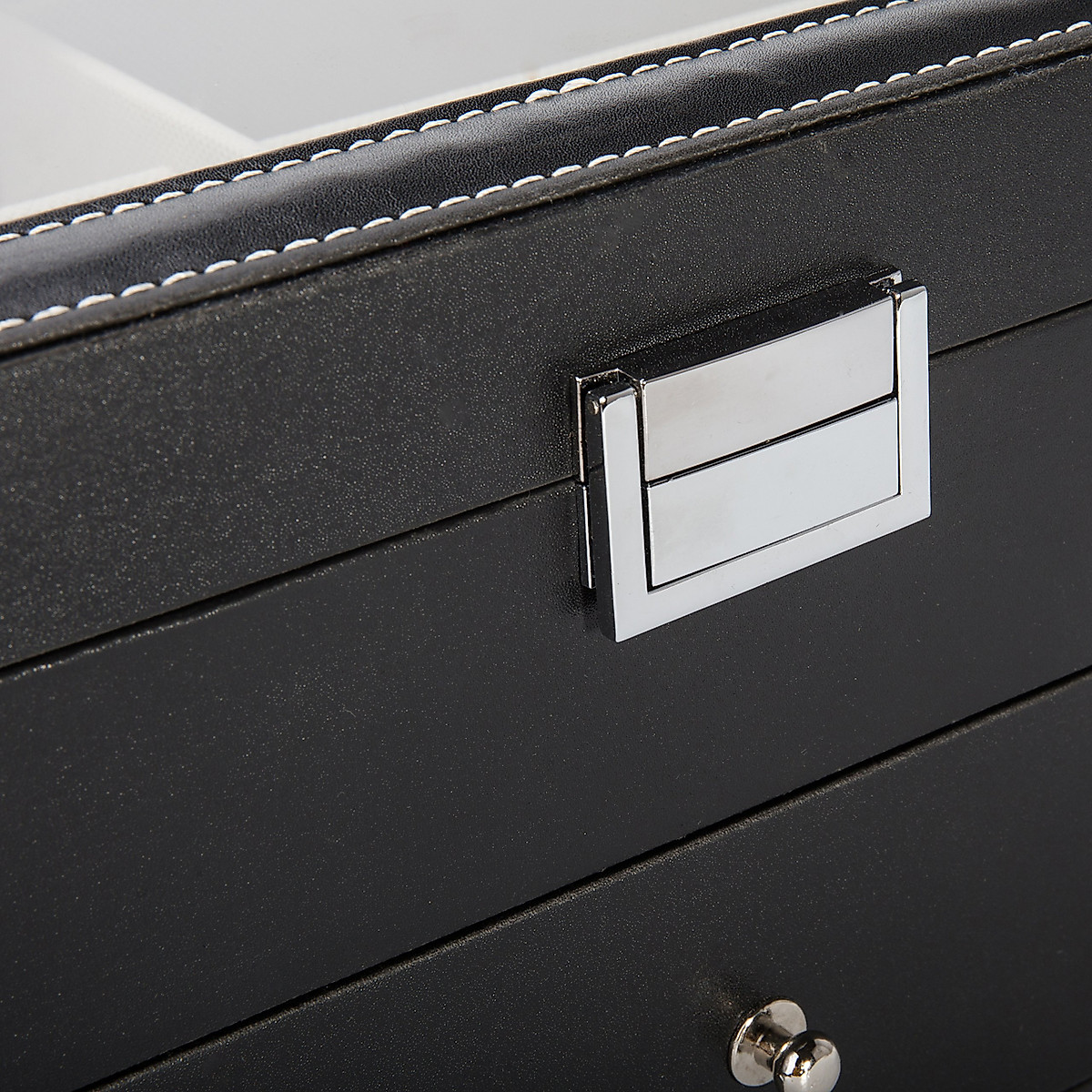 MyGift Deluxe Black Sunglass Storage Case - 12 Slot Eyewear Display Box with Glass Lid and Leatherette Trim