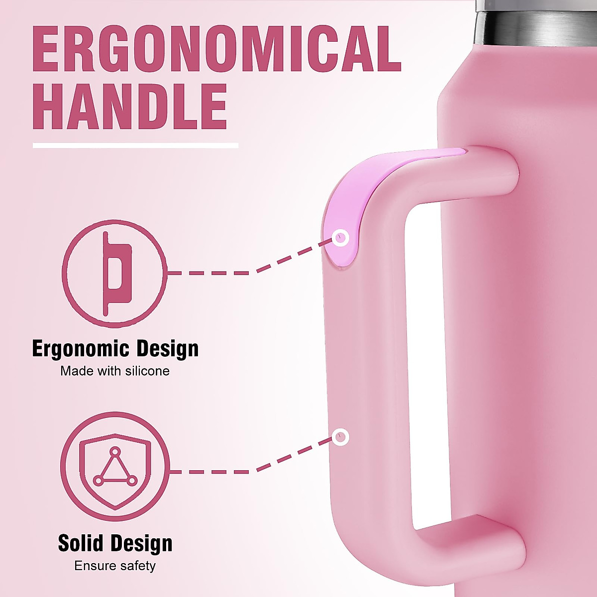 PlanetFlame 64oz Insulated Tumbler with Handle, Stainless Steel Double Wall Vacuumn Water Bottle, Lid and Straw for School, Gym, Hiking & Camping, Pink