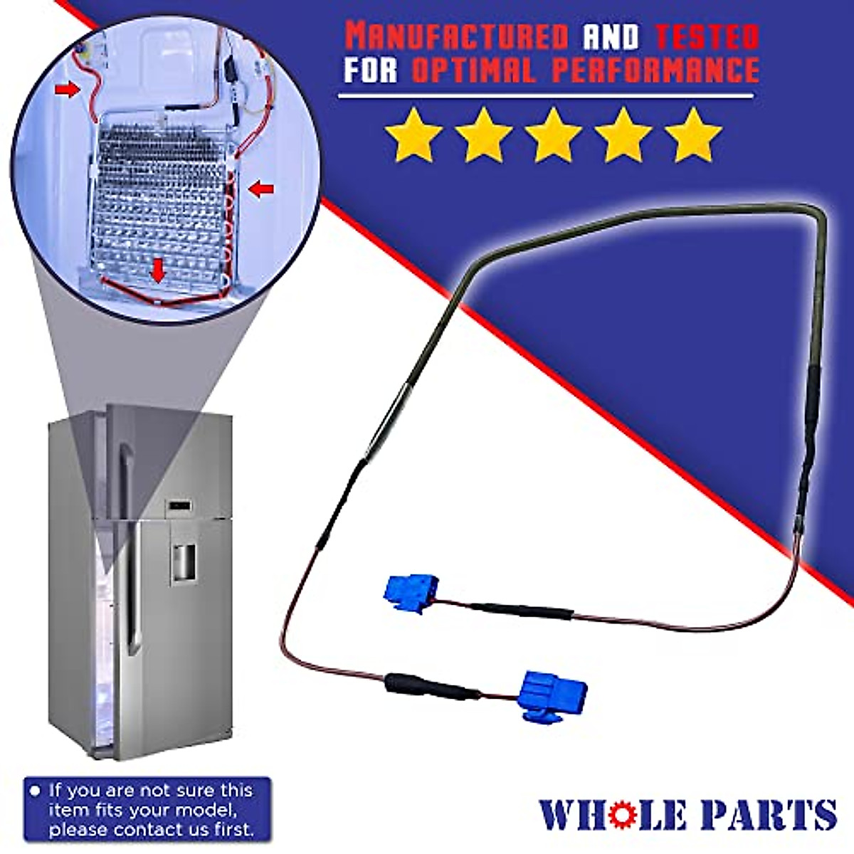 Whole Parts DA47-00244W Refrigerator Defrost Heater Assembly - Replacement and Compatible with Some Samsung Refrigerators - Non-OEM Samsung Appliance Parts & Accessories - 2 Yr Warranty