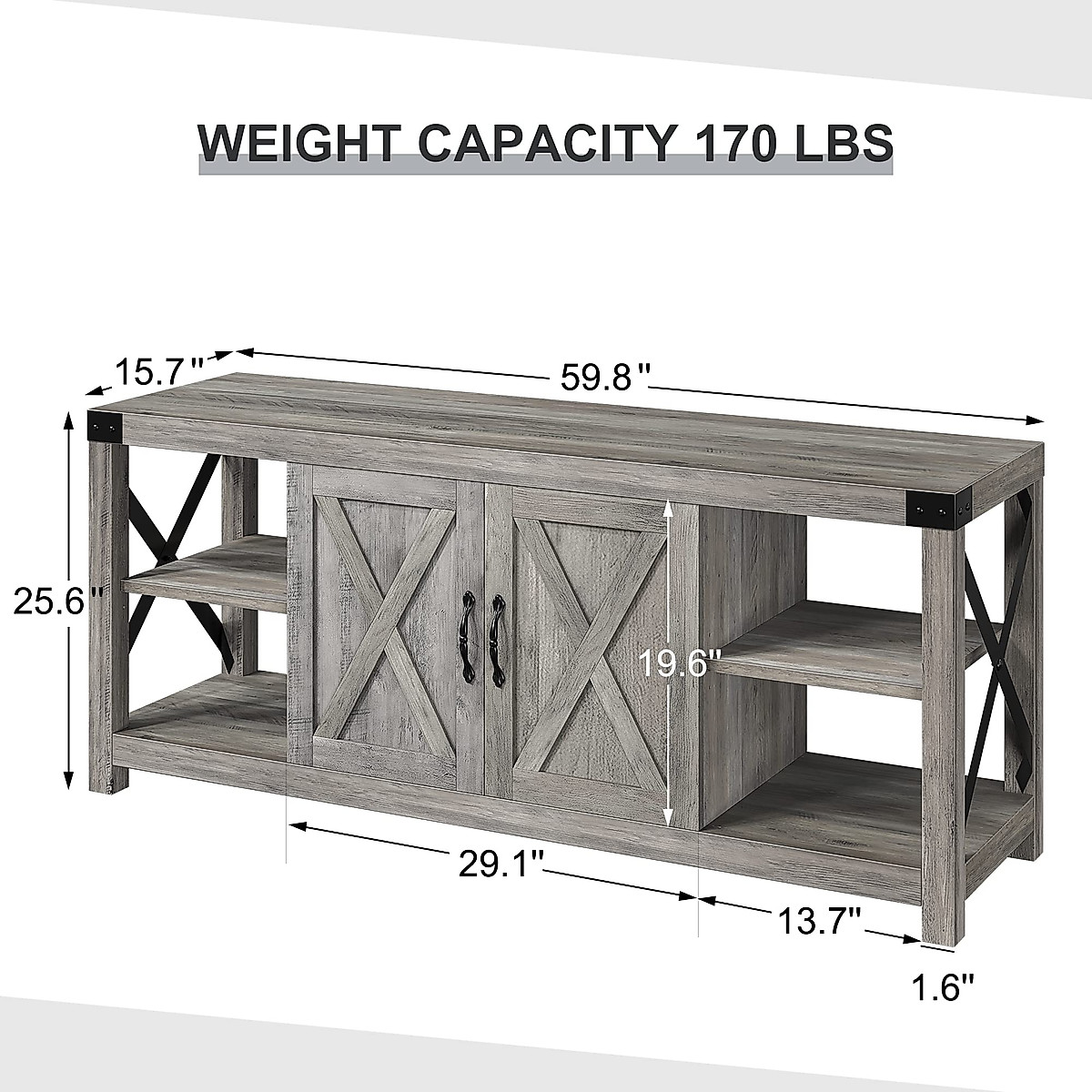 GAOMON 58 Inch TV Stand for TV up to 50 60 65 Inches, Farmhouse Wood Stand TV Cabinet Entertainment Center with Storage and Adjustable Shelves (Grey)
