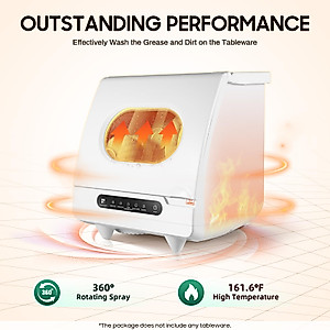 1200W Portable Countertop Dishwasher, 5 Wash Programs Mini Countertop Dishwasher with Water Tank, 360° Spray Arms Intelligent Cutlery Helper for Apartment Kitchen RV Office