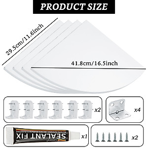 MUXHEL 4 Pcs Floating Corner Shelf with Mounting Accessories, Wooden White Round Corner Wall Shelves, Wall Mounted Corner Storage Shelf for Bathroom, Bedroom, Living Room