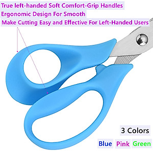 Left Handed Scissors Kids,5" Left Handed Kids Craft Scissors Ages 3+ Stainless Steel Soft Comfort-Grip Handles Blunt Lefty Safety School Scissors For Classroom Home Household 3 Pack