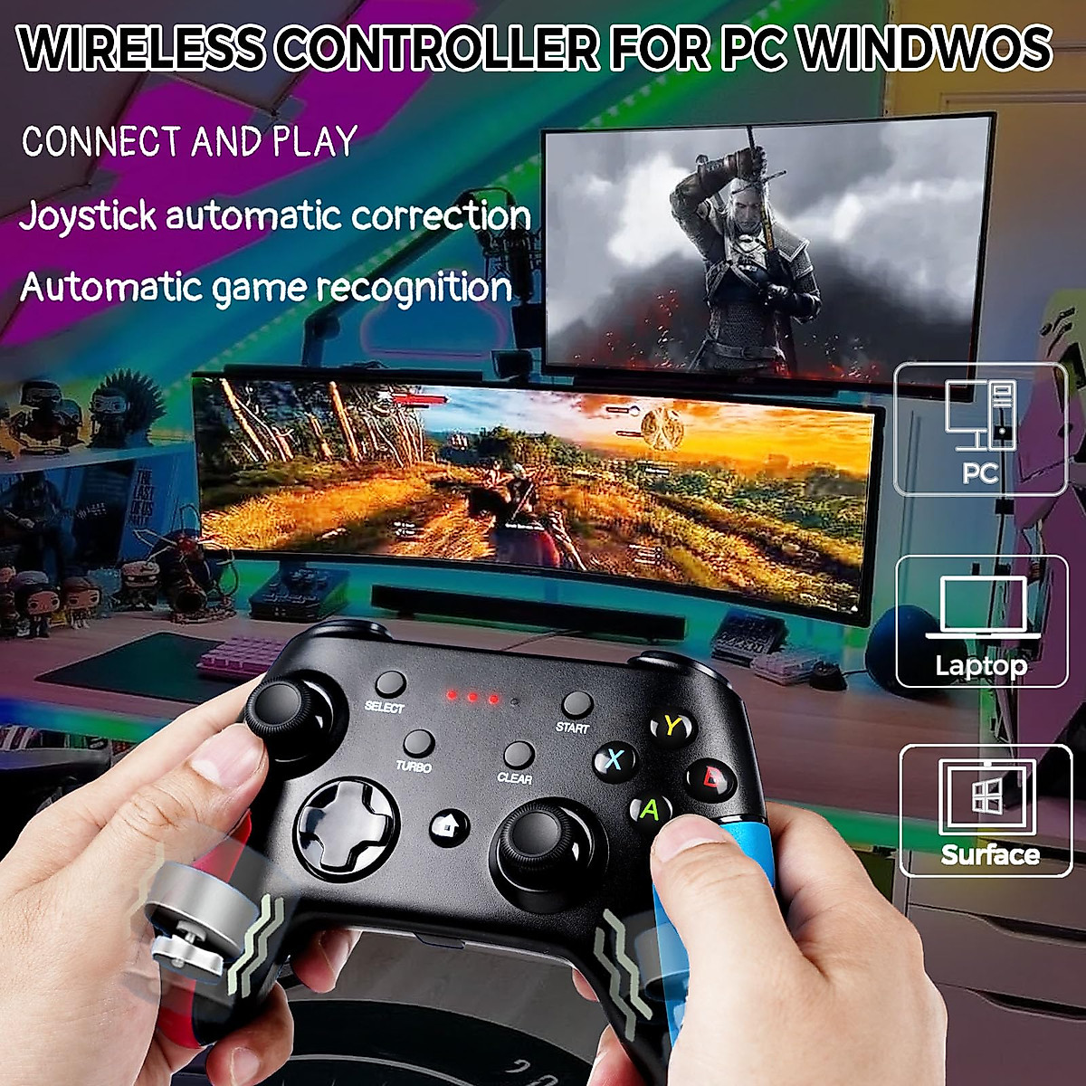 Bluetooth Mobile Game Controller for Android, iPhone, Tablet, TV Box, PC, Tesla, PS3, Switch, Apple Arcade MFi & Cloud Gaming, with Phone Clip/2.4G Wireless/USB-C Adapter/6-Axis Gyro/Vibration/Turbo