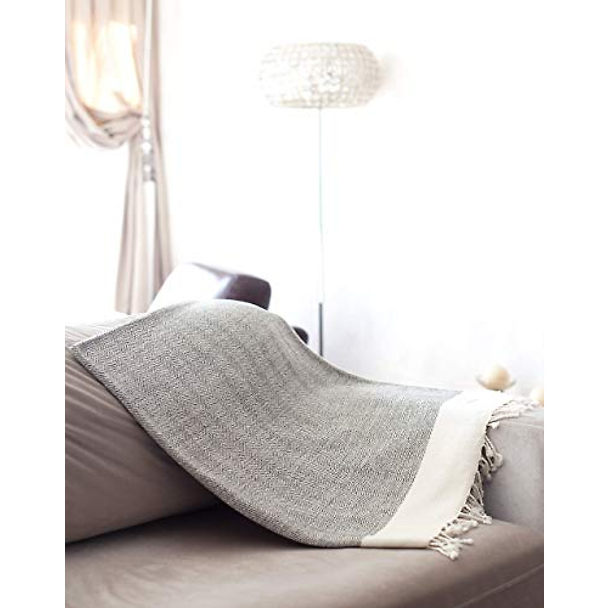 Smyrna Original Turkish Throw Blanket Herringbone Series | 100% Cotton, 50 x 60 Inches | Vintage Boho Throw Blankets for Couch, Sofa, Farmhouse and Home Decor | Lightweight and Super Soft (Beige)