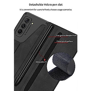 FYTON Case for Galaxy Z Fold5 Case with S Pen Holder (Removable), Z Fold5 Wallet Case with Hinge Protection, Card Slot and Kickstand Function for Samsung Galaxy Z Fold5 5G, Cloud Black