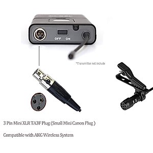 Sujeetec Lavalier Microphone Lapel Microphone Compatible with AKG Samson Wireless Transmitter - Unidirectional Condenser Mic - Mini XLR TA3F Plug