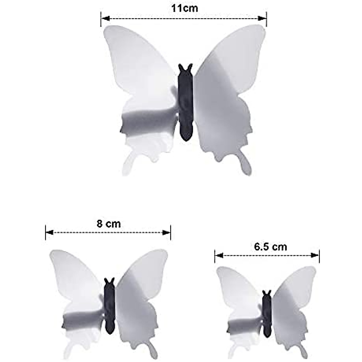 48 Pieces Butterfly Wall Decor DIY Mirror 3D Butterfly Stickers Removable Butterfly Decals for Home Nursery Classroom Kids Bedroom Bathroom Living Room Decor (Silver)