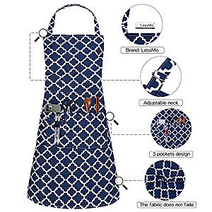LessMo Kitchen Cooking Aprons with 3 Pockets for Men Women - Cotton Adjustable Professional Grade Chef Apron for Kitchen, BBQ & Grill (Blue)