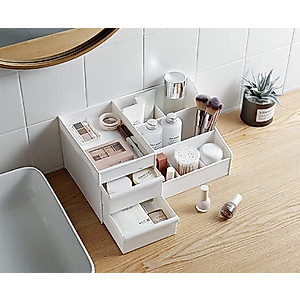 CHANCETSUI Makeup Desk Organizer, Makeup Organizer With Drawers, Bathroom Countertop Organizer for Cosmetics, Vanity Holder for Lipstick, Brushes, Lotions, Eyeshadow, Nail Polish and Jewelry (White)
