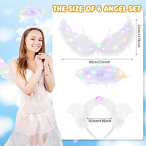 Liitrsh 4 Sets Light up Angel Wings and Headband Set White Angel Wings Costume for Girls Led Angel Feather Wings for Kids Women Halloween Christmas