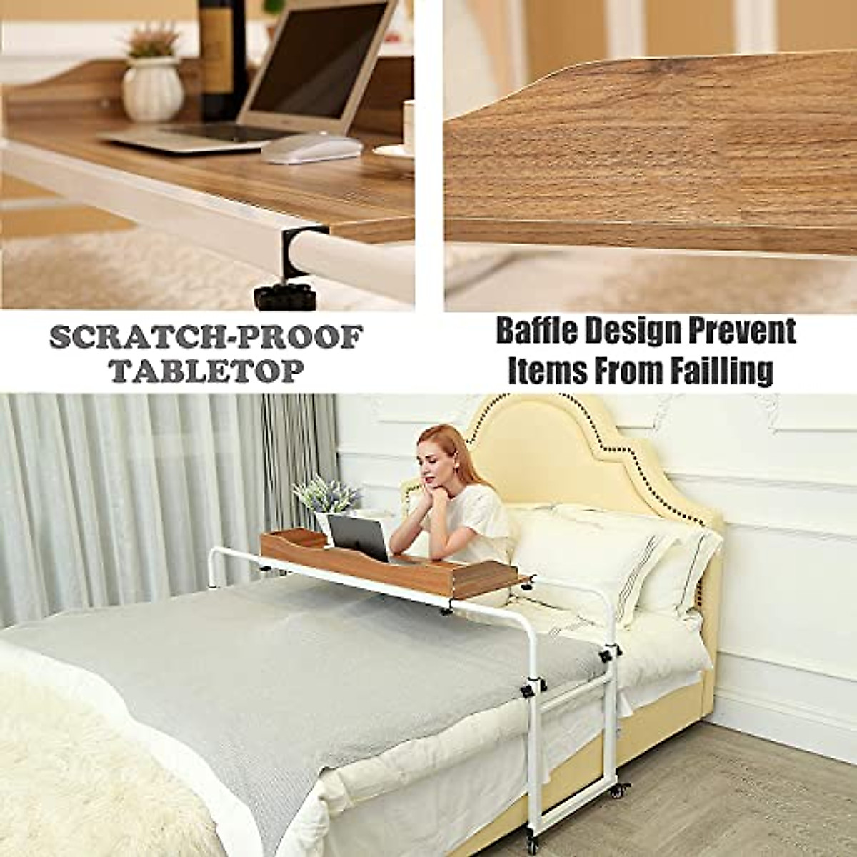 Adjustable Overbed Table for Full/Queen/King Beds