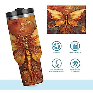 Flradish 30oz Tumbler with Handle, Dragonfly Totem Stainless Steel Tumbler with Lid and Straws Double Wall Vacuum Insulated Leakproof Coffee Travel Mug