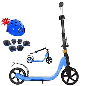 ygqtbc Mongoose Trace Foldable Kick Scooter Series, Featuring Quick-Release Adjustable Height Handlebars and Kickstand with Wheels, Multiple Colors Available (Color : Blue)