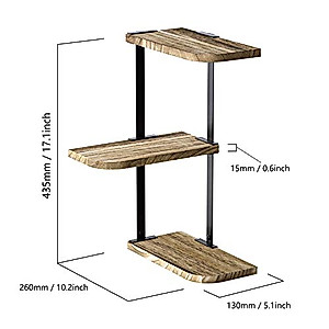 Love-KANKEI Corner Shelf Wall Mount of 3 Tier Rustic Wood Floating Shelves for Bedroom Living Room Bathroom Kitchen Office and More Carbonized Black
