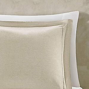 Madison Park Essentials Hayden Comforter, Yarn Dyed Stripe Pattern, Solid on The Reverse Modern All Season Down Alternative Bed Set with Matching Sham, Full/Queen, Tan 3 Piece