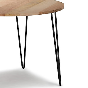 SIMPLIHOME Hunter Round Dining Table, Solid Mango Wood Tabletop in Natural and Powder-Coated Iron Metal Base in Black, 45-inches Round, Modern Industrial Kitchen Table for up to 4 People