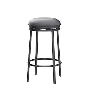 OUllUO Swivel Bar Stools Set of 2, 25 Inch Backless Counter Bar Height Stools, PU Leather Round Kitchen Counter Stools, Industrial Kitchen Island Stools with Metal Base, 520P-SGPU, Grey, 2Pcs