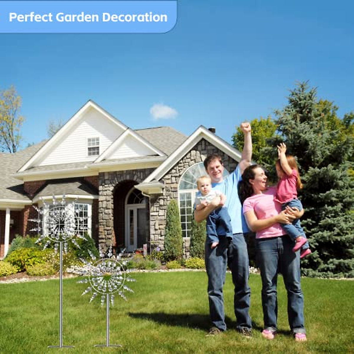 3D Wind Powered Kinetic Sculpture,Unique and Magical Metal Windmill,Wind Sculptures,Metal Wind Spinner Solar, Lawn Wind Spinners for Yard/Garden Decoration,Spring Easter Decorations (Silver)