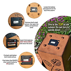 Westcharm Rustic LED Pillar Garden Statue with Planter Dish Bowl and Automatic Timer - Decorative Column Outdoor Statue with Leaves Motif for Home Yard Patio Outdoors Garden Decoration