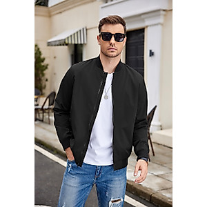 COOFANDY Men Black Bomber Jacket Lightweight Casual Softshell Flight Windbreaker Outerwear Coat Black L