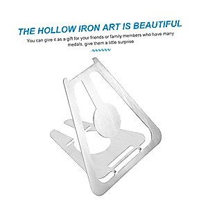 DECHOUS Table Top Easel Glass Display Case Medal Display Stand Ribbon Holder Sports Medal Storage Stand Iron 3D Metal Silver Showcase Desktop Stand Photo Stand