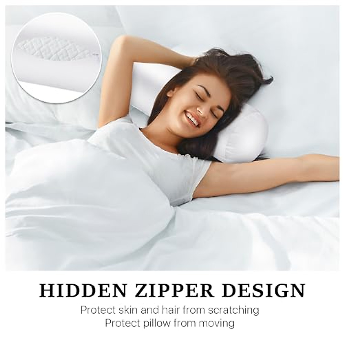 Supkiir 4 Pack Bolster Cervical Pillow Cover, Stain Cylinder Neck Pillow Covers Only, Round Cervical Neck Roll Pillow Case with Zipper for Sleeping Cylindrical Pillow Cushion(White 16 x 6 inches)