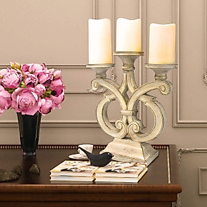 Antique Resin Candle Holder W/3 Arms,Fit 3.1" Candle, 11.8" H Candle Holders ,Ideal for LED & Pillar Candles, Gifts for Wedding,Party, Home, Spa, Reiki, Aromatherapy,Votive Candle Gardens.