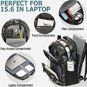 BIKROD Travel Laptop Backpack, School Backpacks for Teen Boys Water Resistant Back Pack with USB Charging Port, Business Anti Theft Durable Computer Bag Gifts Fits 15.6 Inch Laptop-Camouflage