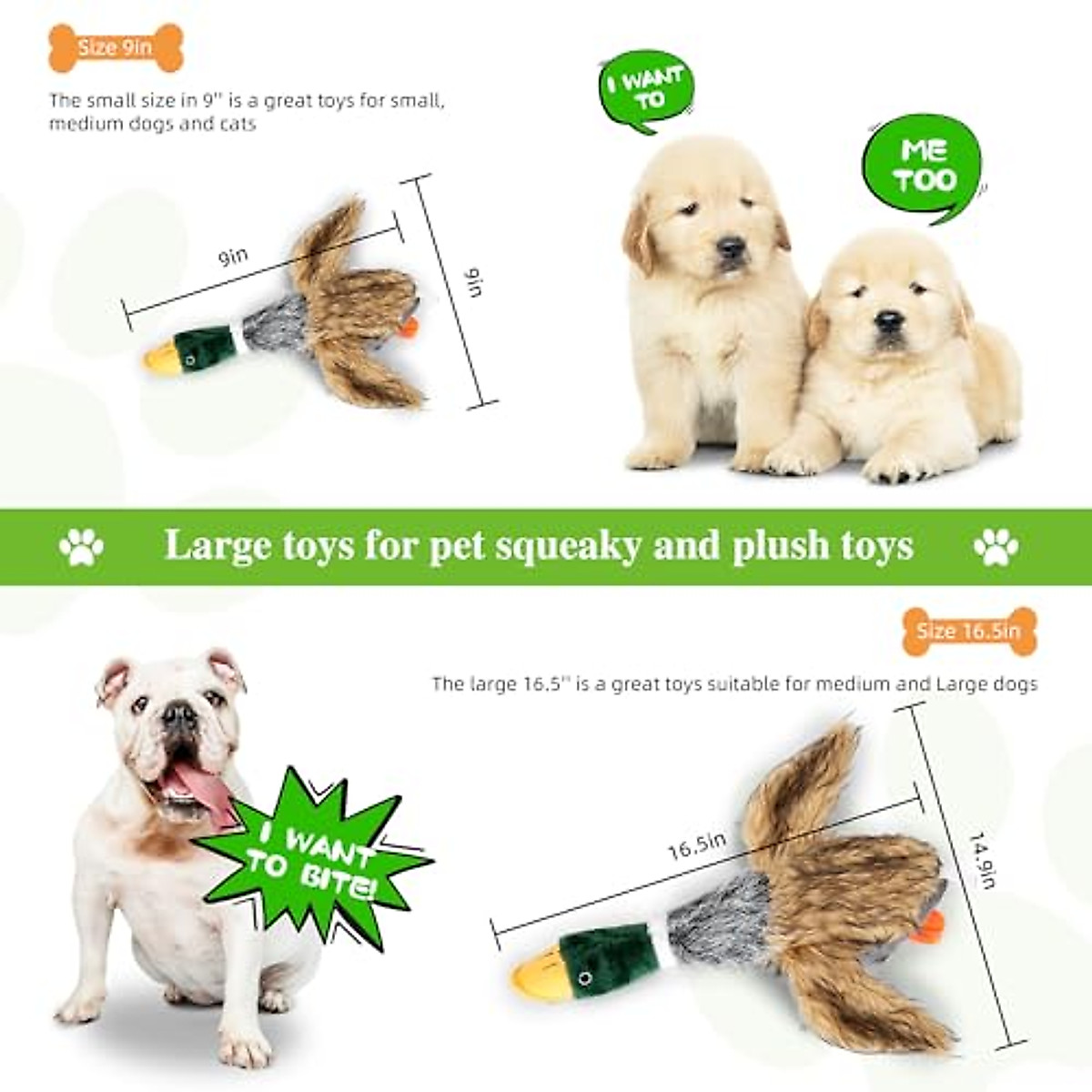 wangstar Squeaky Dog Toy for Puppy Dogs Toys to Keep Them Busy Mallard Duck Stuffed Dog Toys for Medium Small Dogs, 16.5" Wild Duck